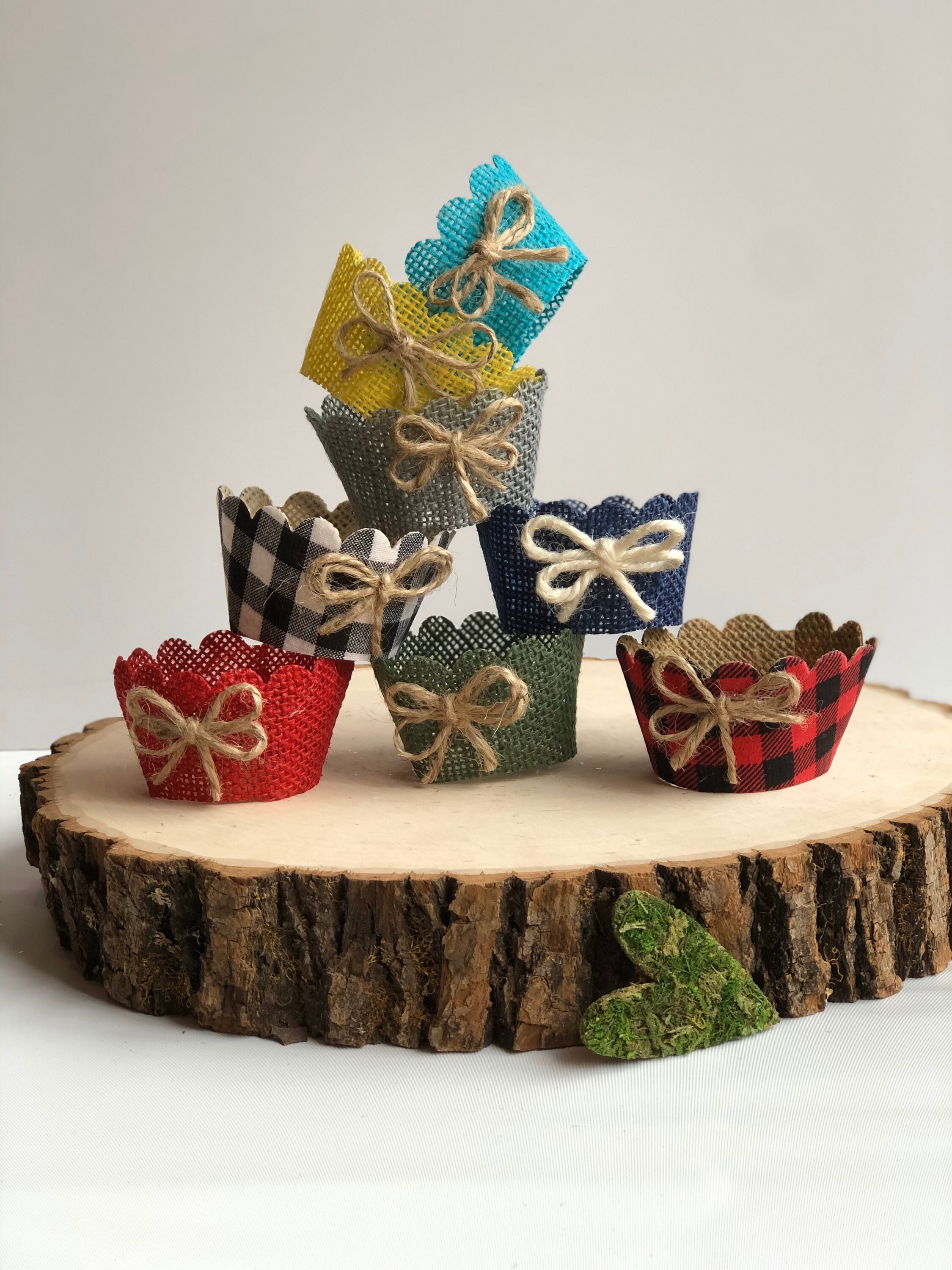 Real Burlap teal cupcake wrappers rustic cupcake wrappers - Etsy.de