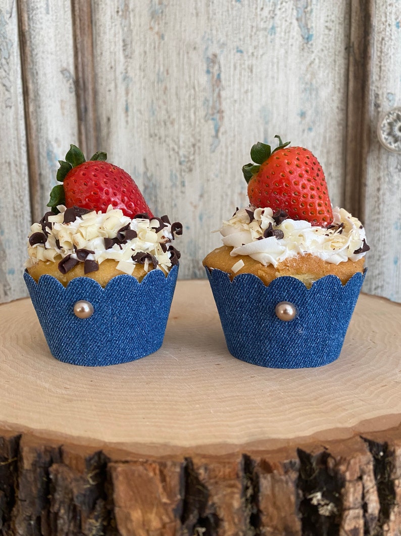 Denim and Pearls Cupcake Wrappers Denim Cupcake Wrappers | Etsy