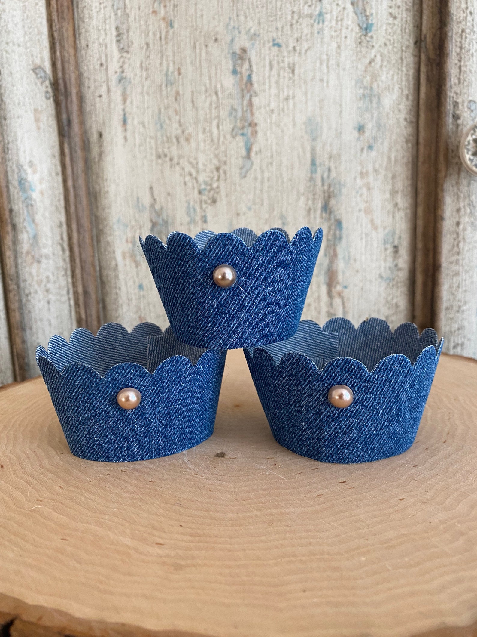 Denim and Pearls Cupcake Wrappers Denim Cupcake Wrappers | Etsy