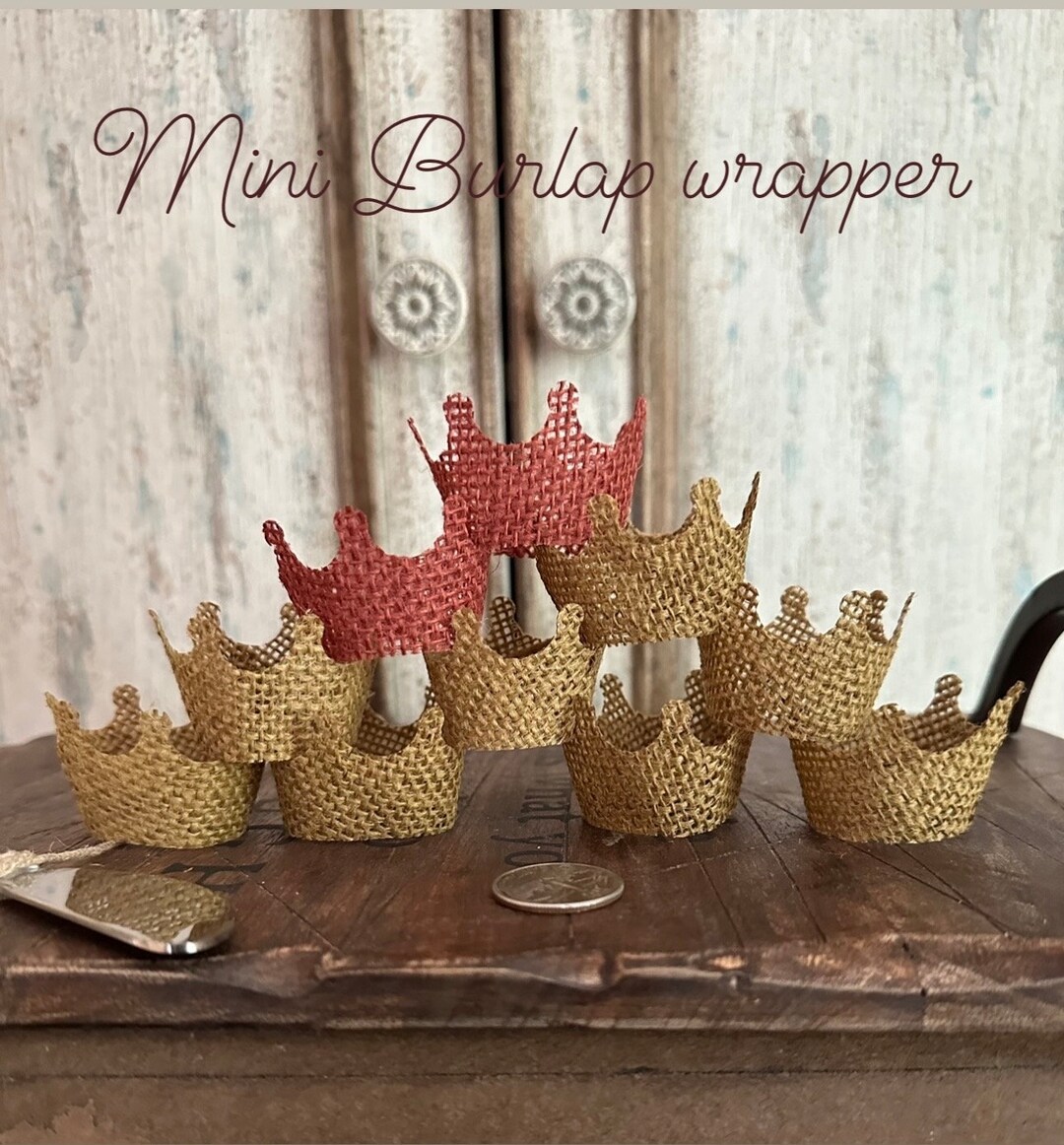 Burlap Mini Cupcake Wrapper Princess Crown Neutral Rustic Liners for ...