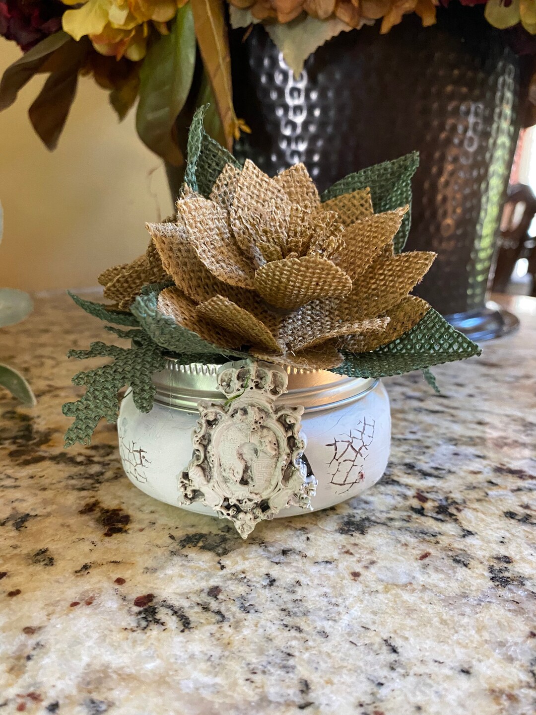 Mini Jar Arrangement Mini Jar Centerpiece Burlap Floral in a - Etsy