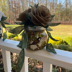 Mini Mason With Florals, Mason Jar Centerpiece, Small Vase Burlap ...