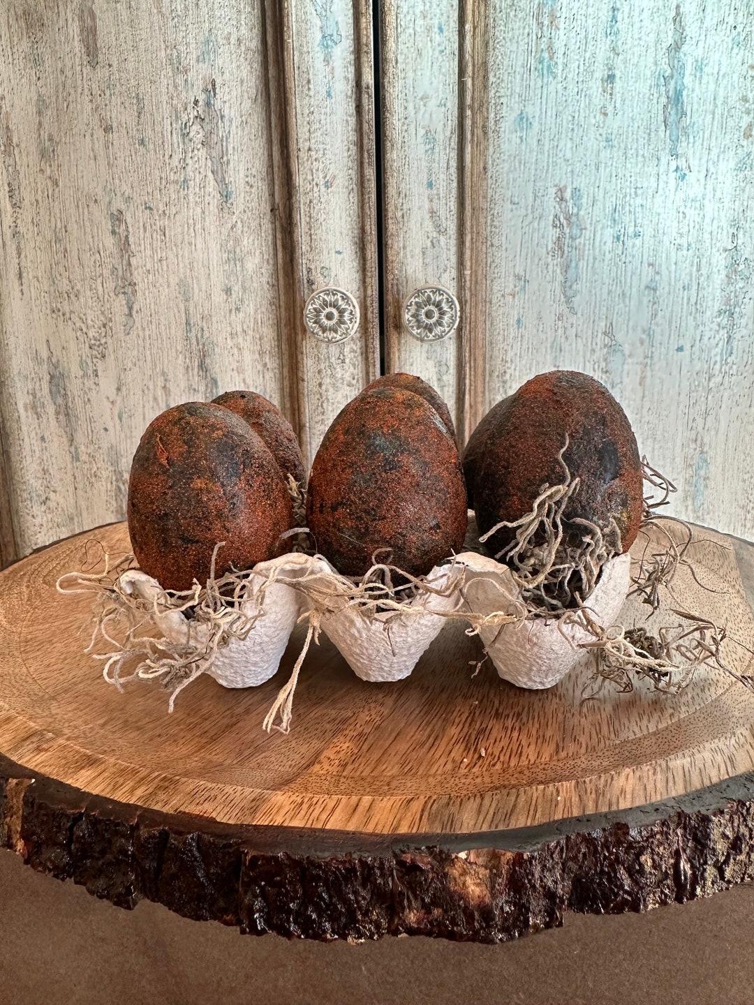 6 Vintage Rustic Primitive Easter Eggs Ornament French Shabby Chic ...