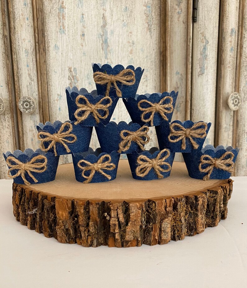 Denim Cupcake Wrappers Blue Cupcake Liner Rustic Cupcake - Etsy