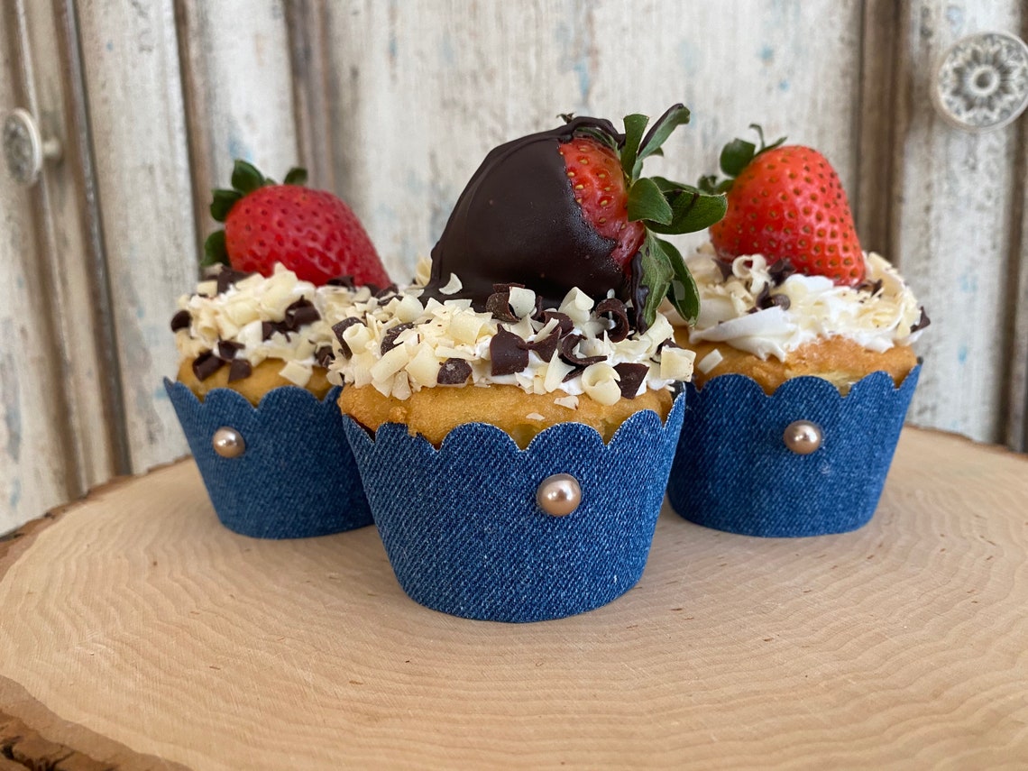 Denim and Pearls Cupcake Wrappers Denim Cupcake Wrappers | Etsy
