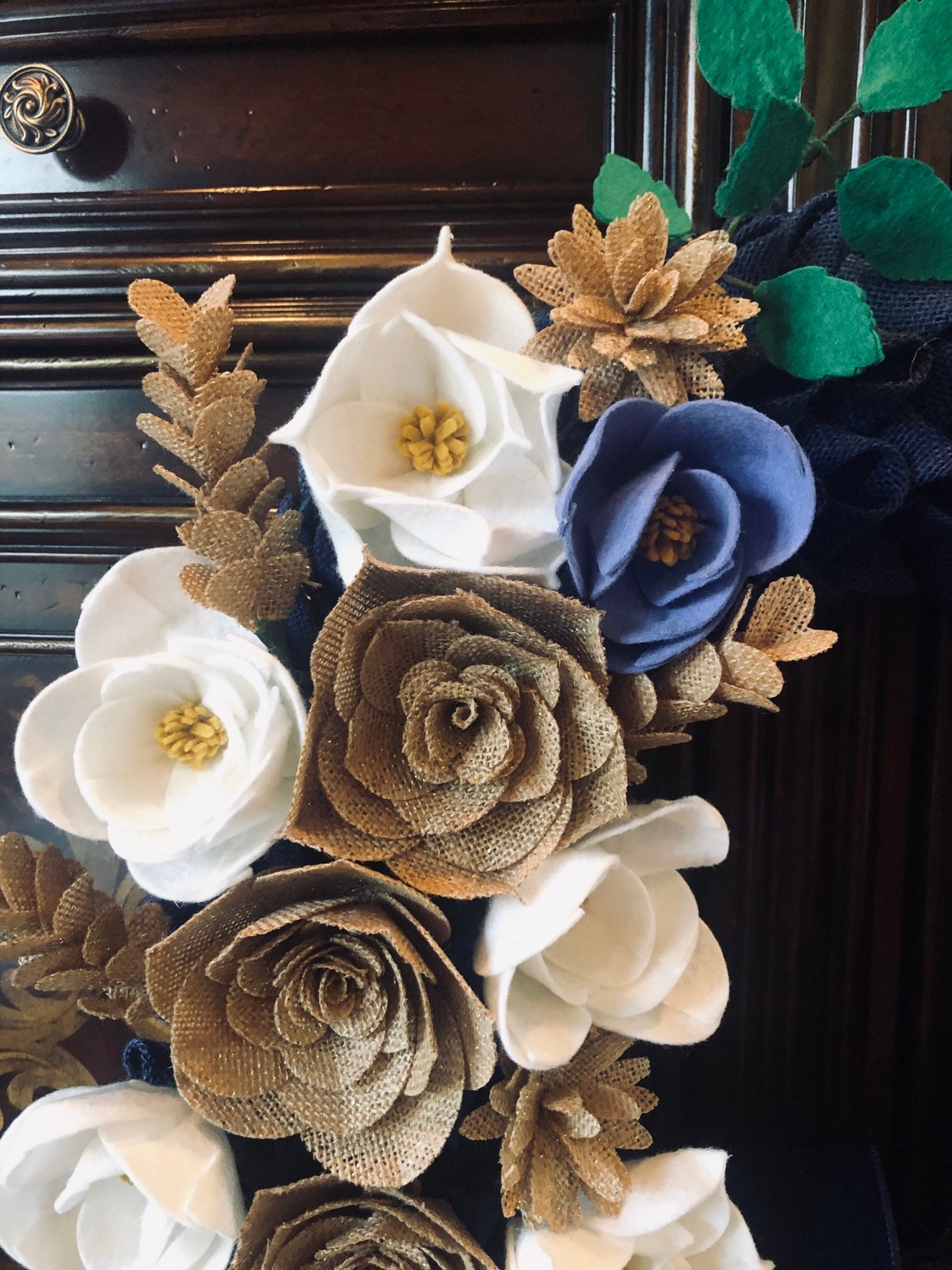 Blue Swedish Braid Wreathpetal Folded Fabric burlap Rose | Etsy