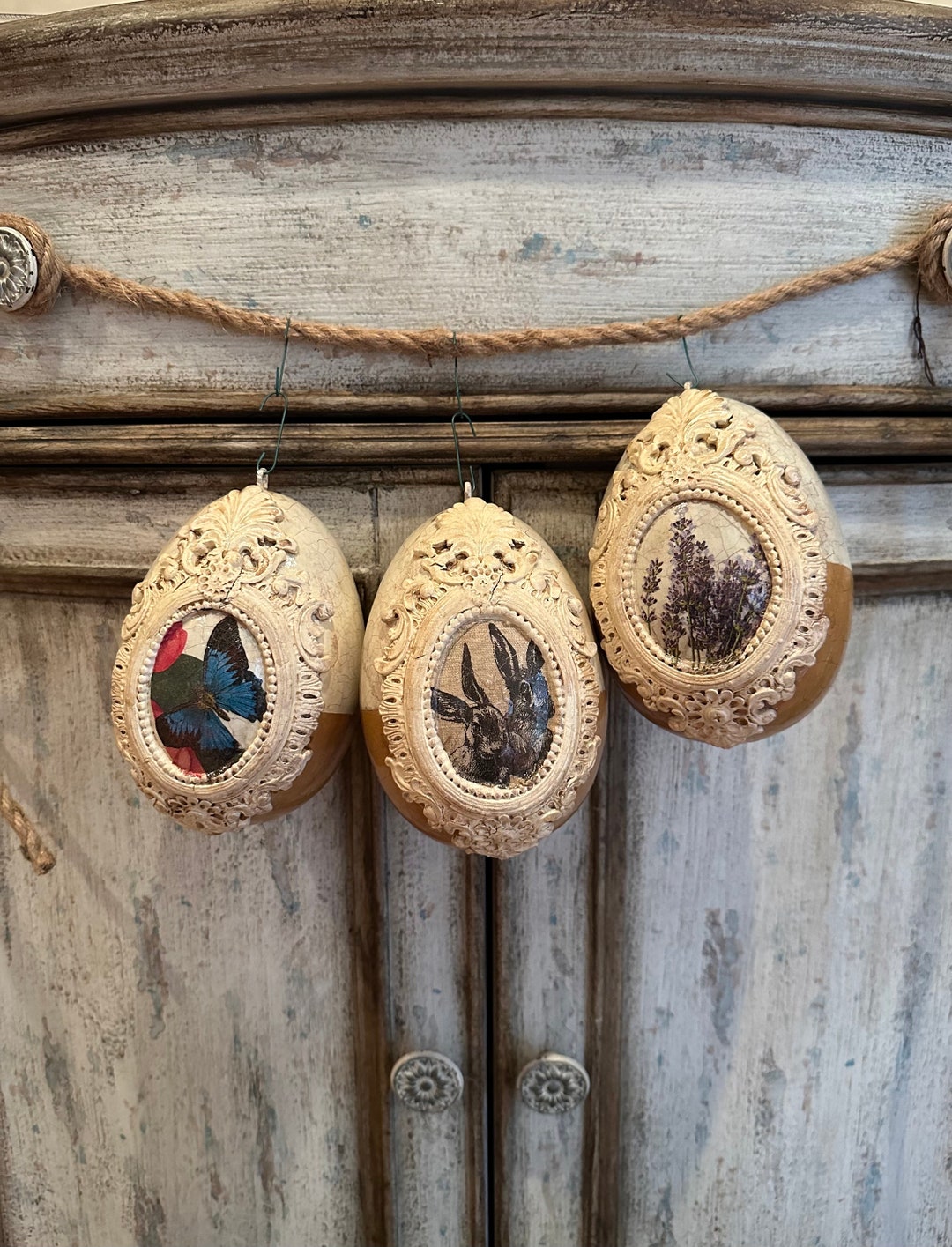 Rustic Easter Ornament, Neutral Easter Egg Centerpiece, Decorative ...