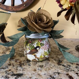 Mini Mason With Florals, Mason Jar Centerpiece, Small Vase Burlap ...