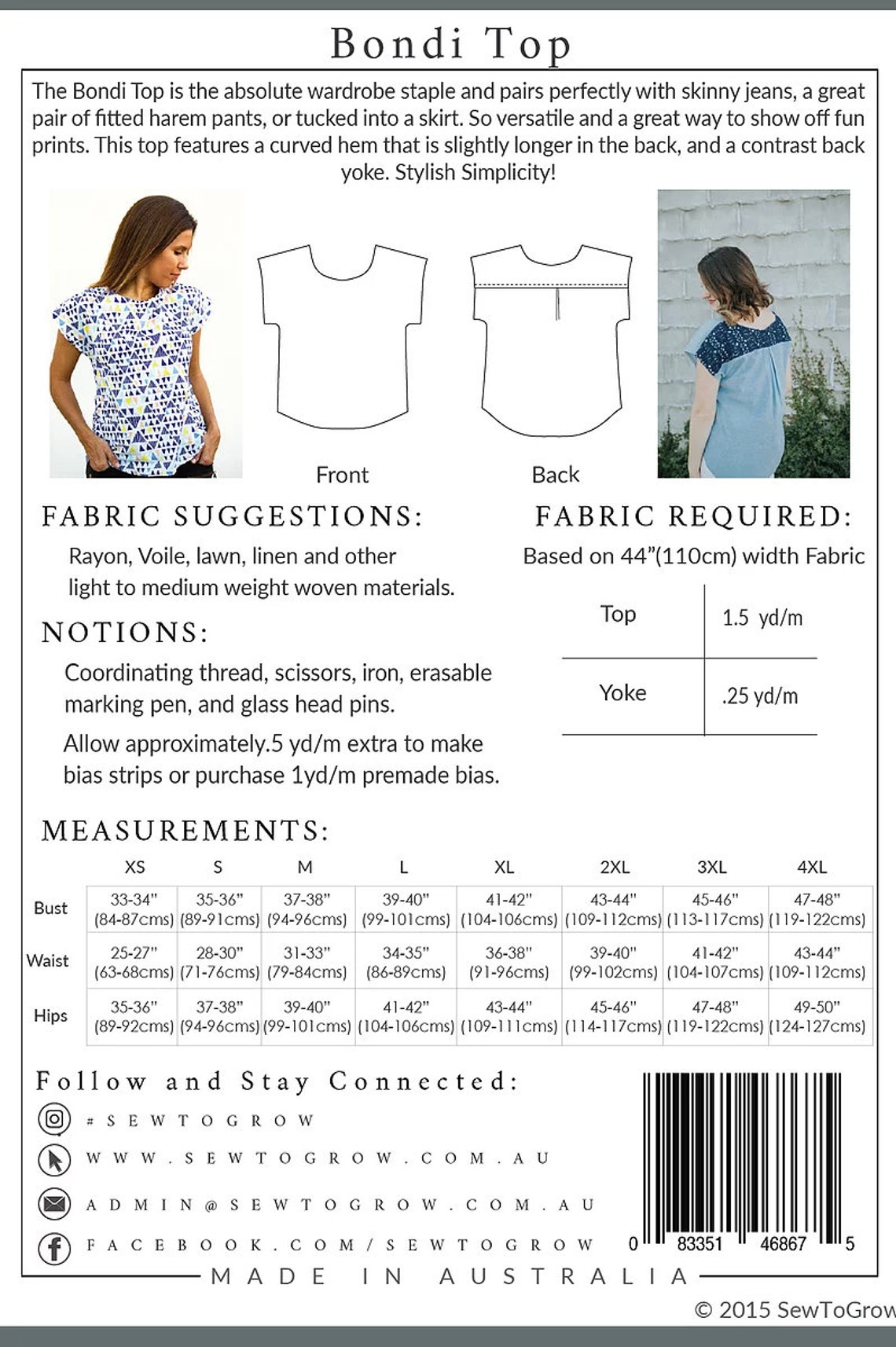 Sew to Grow, Bondi Top, PAPER PATTERN, Shirt Pattern - Etsy
