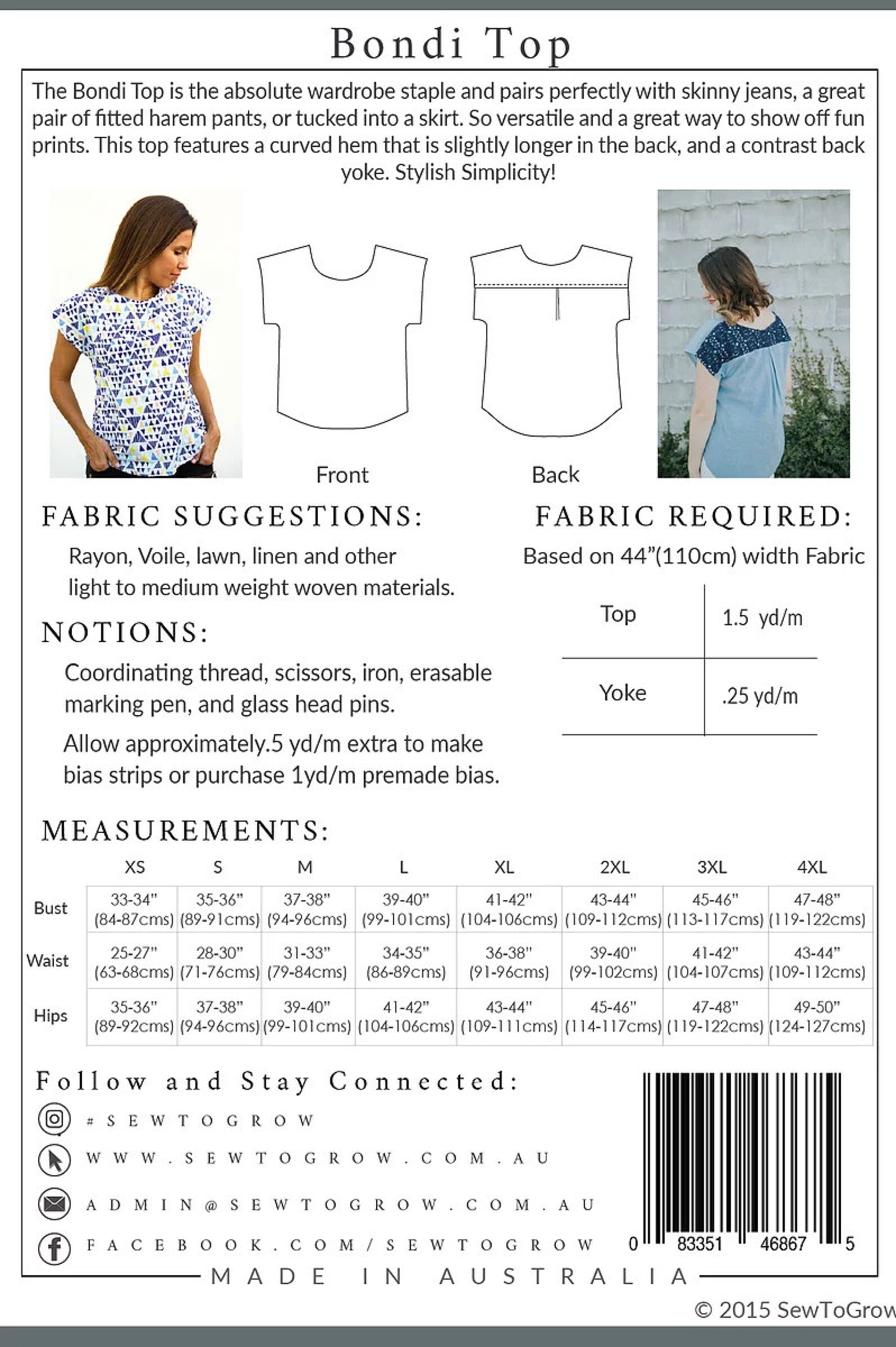 Sew to Grow, Bondi Top, PAPER PATTERN, Shirt Pattern - Etsy