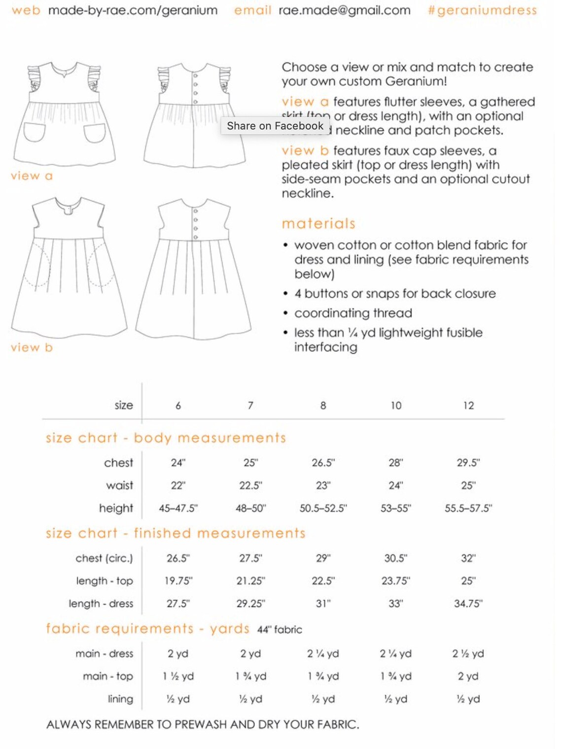Made by Rae Geranium Girls' Dress Pattern Indie Sewing | Etsy