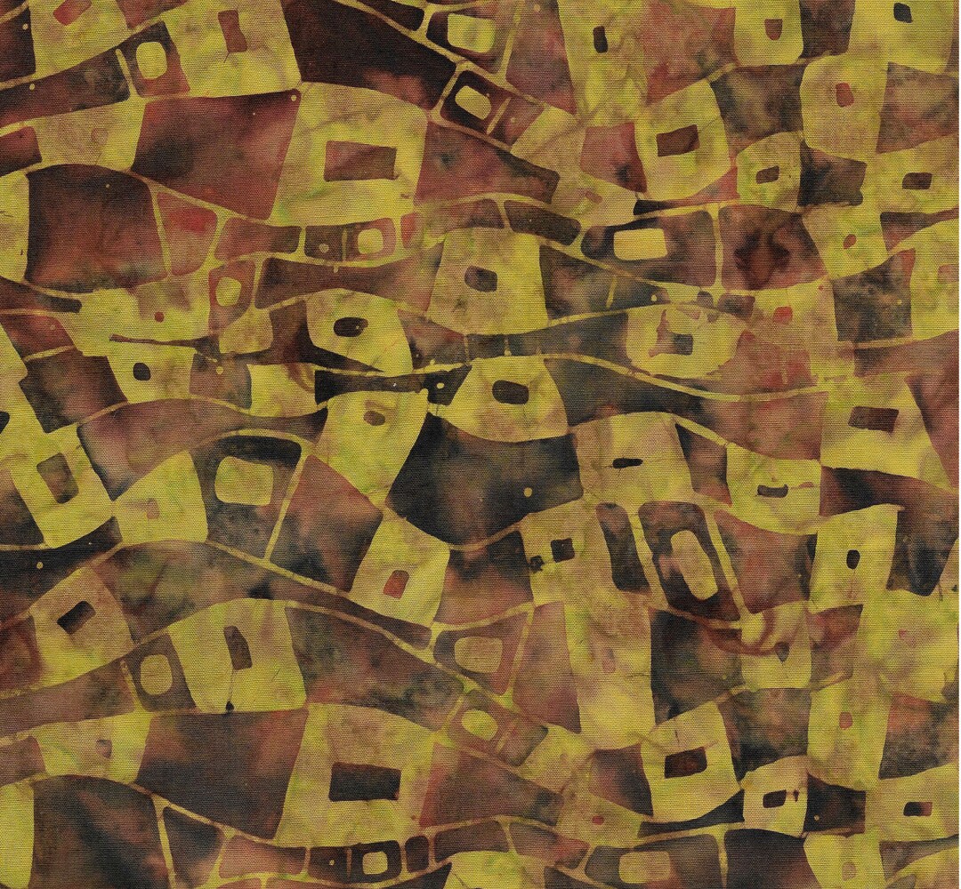 Island Batik, Wavy Lines, Fall Fusion, Brown-yellow Batik Fabric, Sold ...