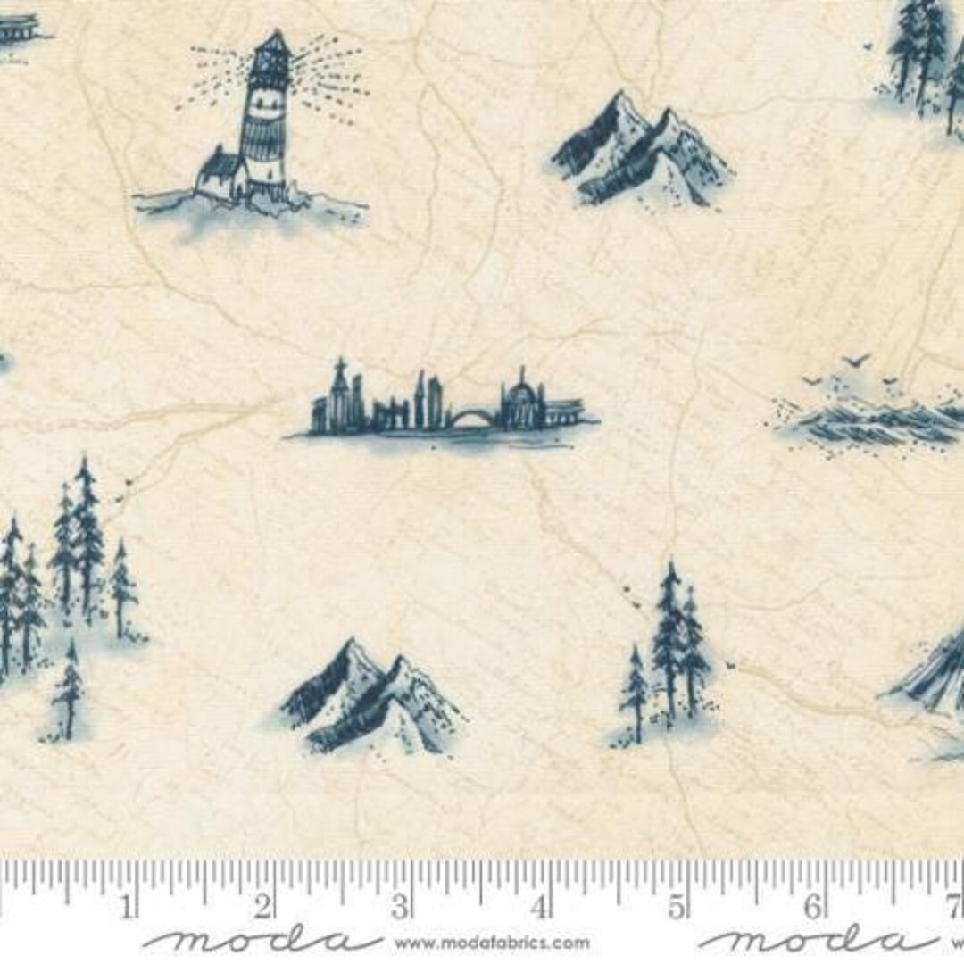 Janet Clare, Longshore Collection, Lighthouse in Cream, Moda Fabrics ...