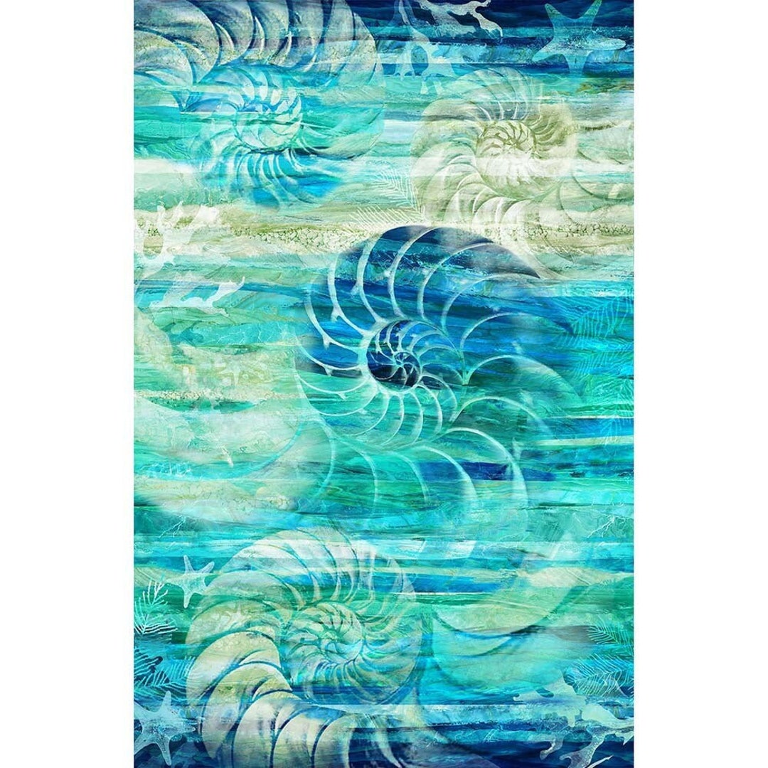 Nautilus Shell PANEL Northcott Vitamin Sea Turquoise - Etsy