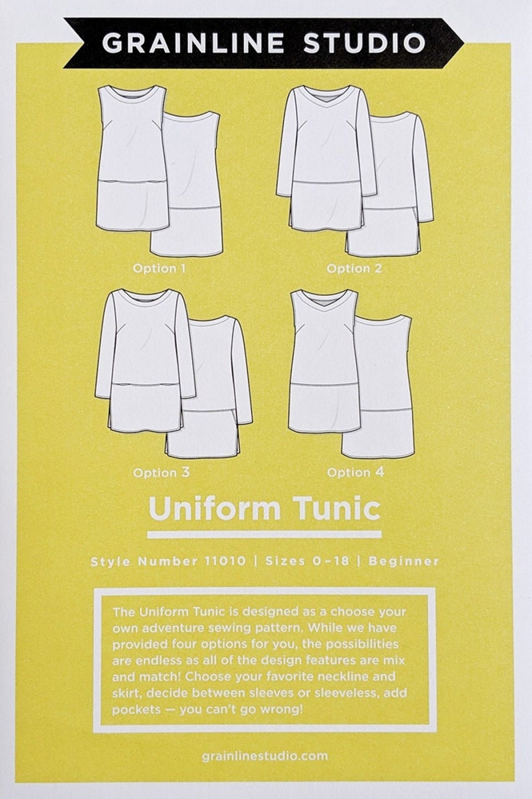 Grainline Uniform Tunic PAPER Pattern, Sizes 0-18 and 14-30, Indie ...