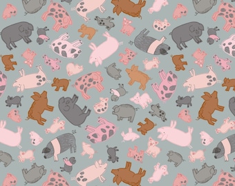 Pink Pig Faces Fabric by the Yard Pig Fabric Made to Order Fabric by ...