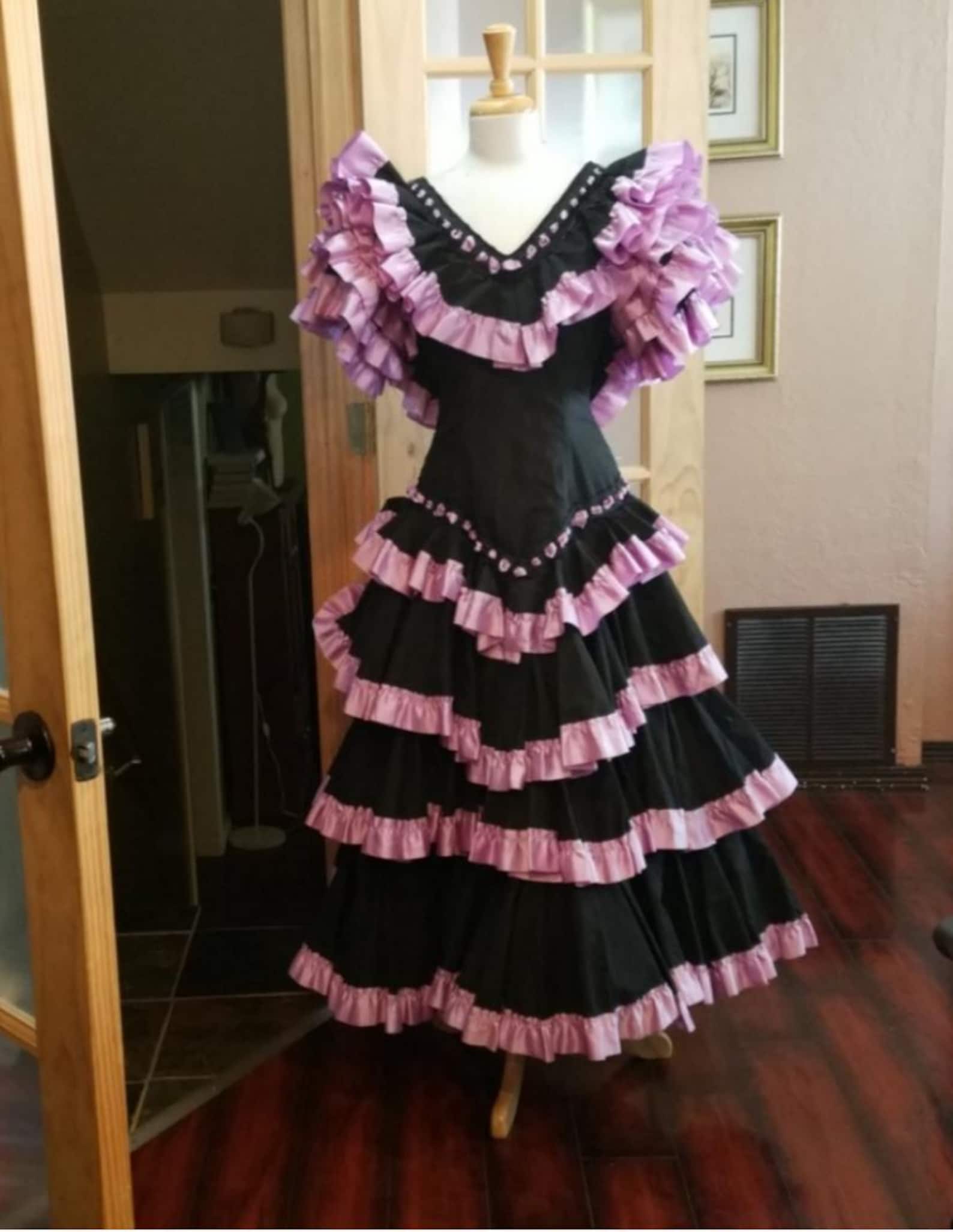 Vintage 1980s Handmade Flamenco Dress | Polka Dot Ruffle Dress | Retro ...