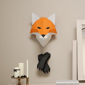 DIY Paper Fox With Paws, Polygonal Animal Trophy, Papercraft Pattern ...
