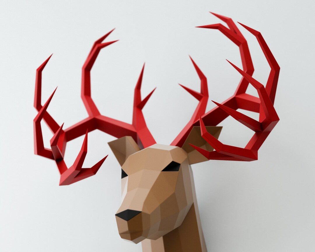Papercraft Deer, Paper Animal Trophy, 3D Interior Sculpture Kit, Craft ...