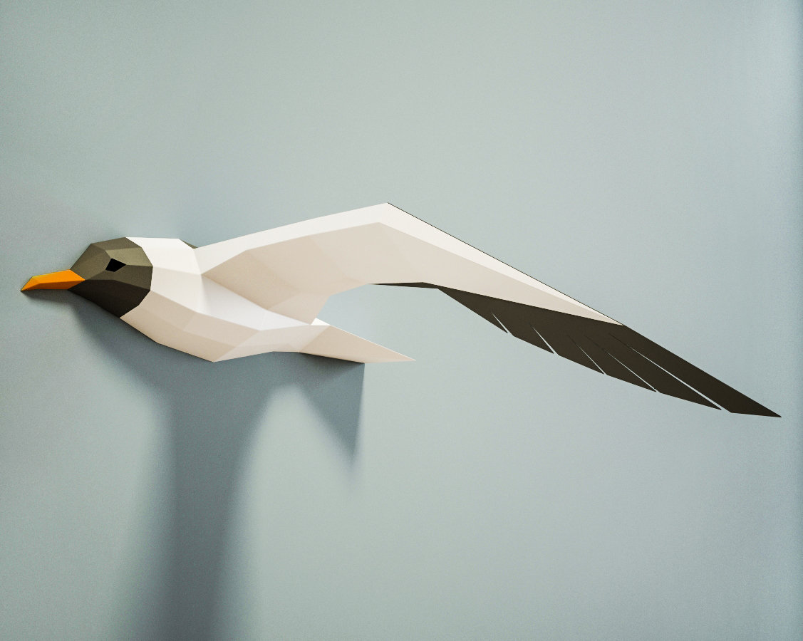 Papercraft Gull 3D Sculpture, DIY Paper Craft Template, Seagull Origami ...