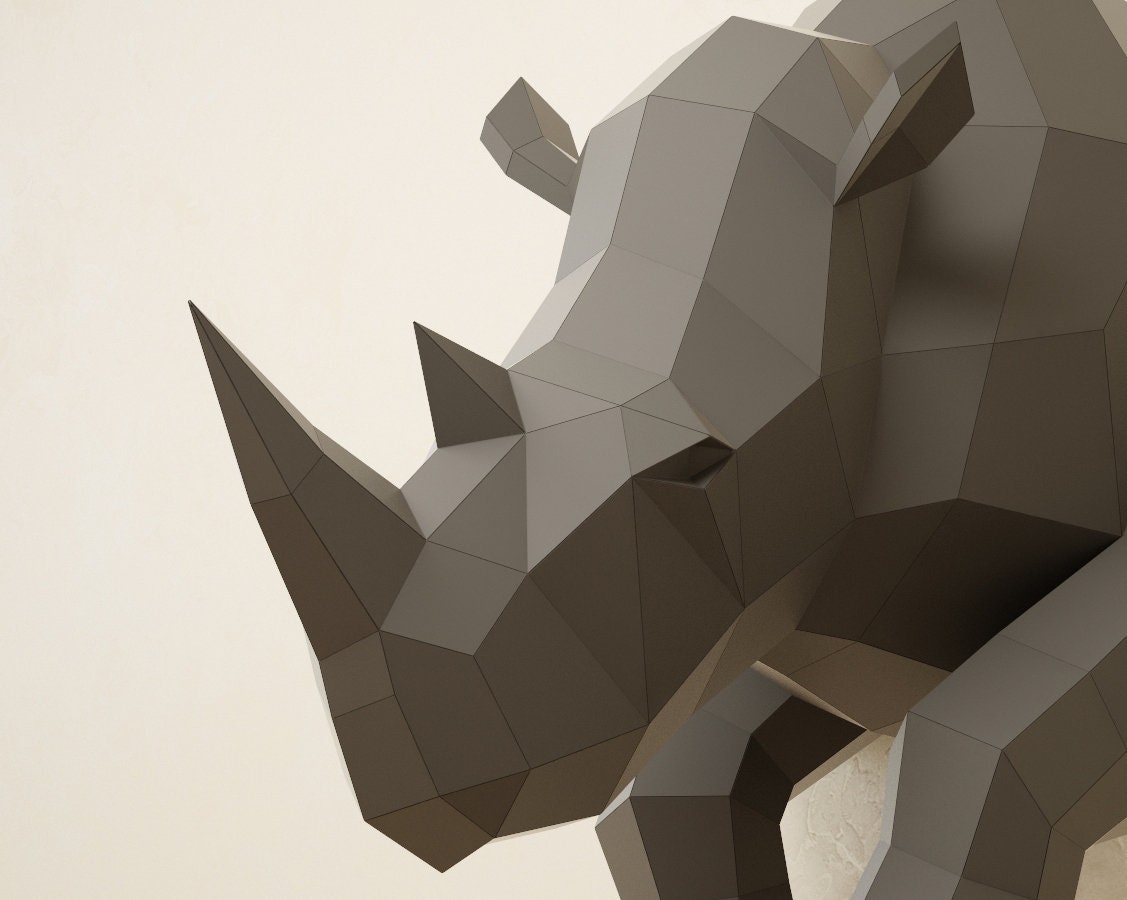 Papercraft Rhino, Paper Craft Rhinoceros, DIY Sculpture, PDF Template ...