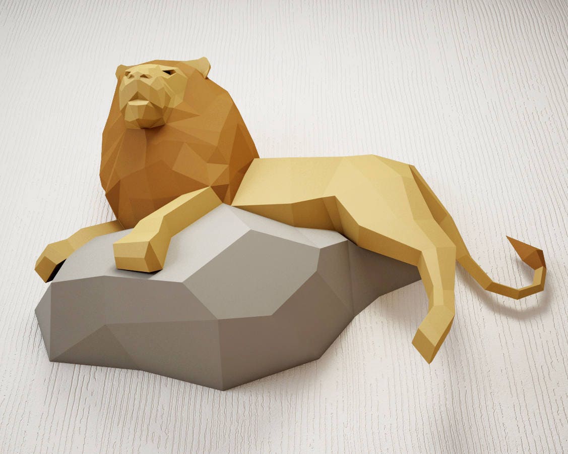 Papercraft Lion, 3D Paper Model, PDF Paper Craft Template, Low Poly Leo ...