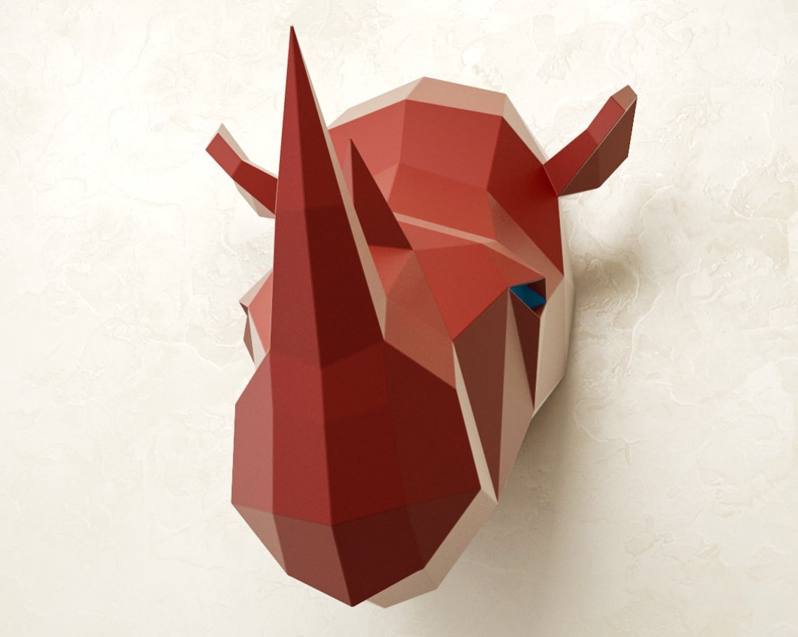 Paper Craft Rhinoceros Head, Low Poly Pattern, Papercraft Model Animals ...