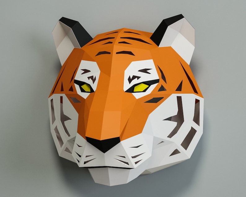 DIY Papercraft Tiger paper craft model template night lamp | Etsy
