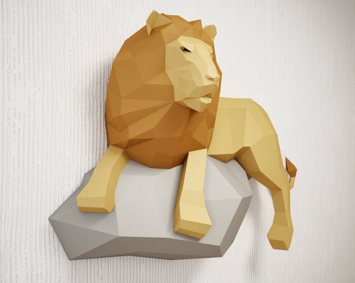 Papercraft Lion 3D paper model PDF paper craft template low | Etsy