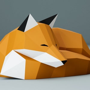 Papercraft Fox, Sleeping Paper Animal, DIY Origami Pattern, Dog 3D ...