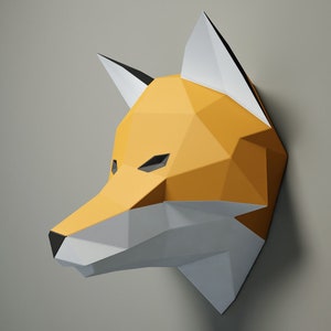 DIY Paper Fox With Paws, Polygonal Animal Trophy, Papercraft Pattern ...
