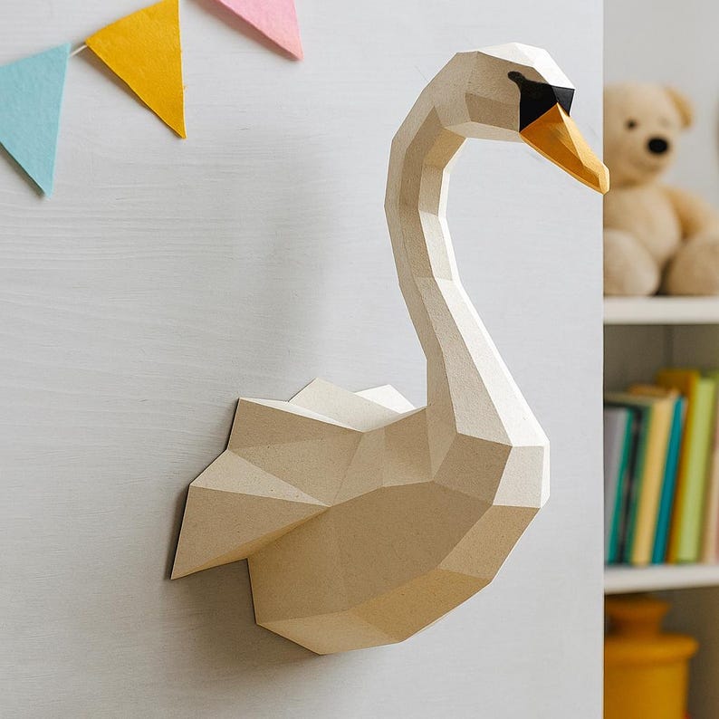 Papercraft Swan, DIY Paper Craft Model, PDF Template Kit, Low Poly ...
