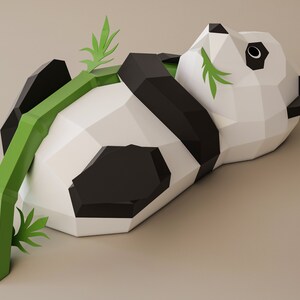 DIY Paper Panda on Bamboo, Papercraft Model, Polygonal Paper Craft ...