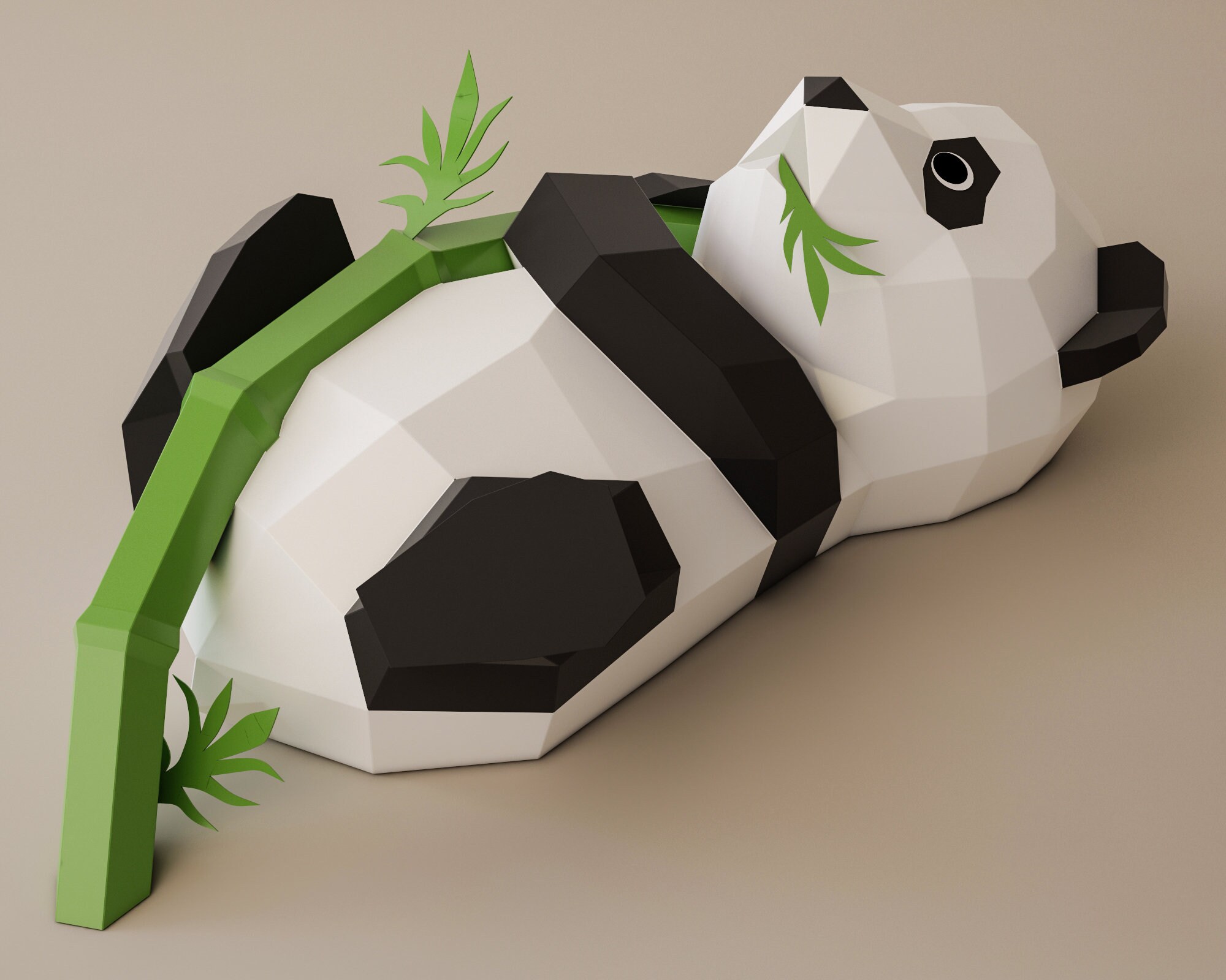 DIY Paper Panda on Bamboo, Papercraft Model, Polygonal Paper Craft ...