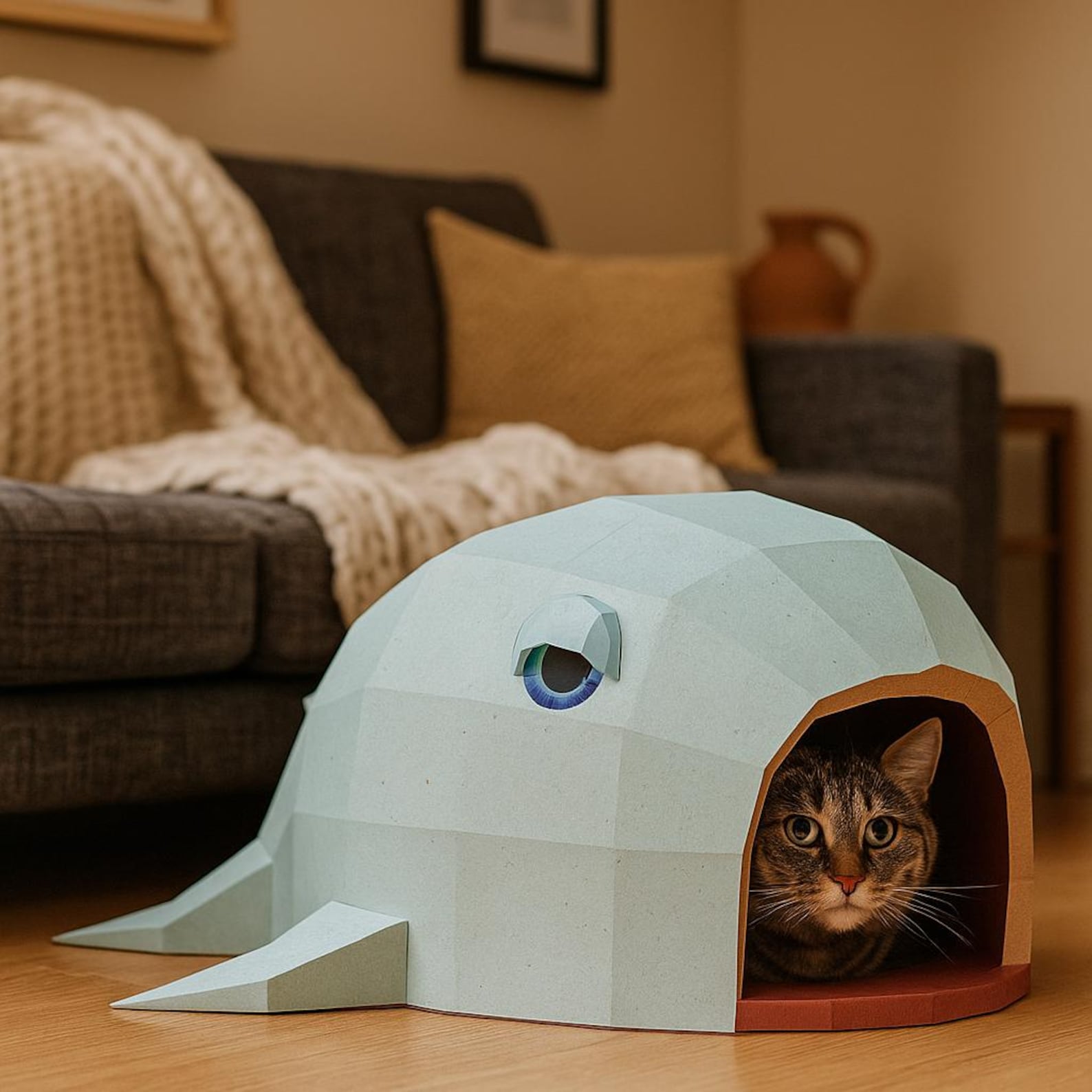 DIY Paper Cat House "whale", Papercraft 3D Cat Cave, Do It Yourself Cat ...
