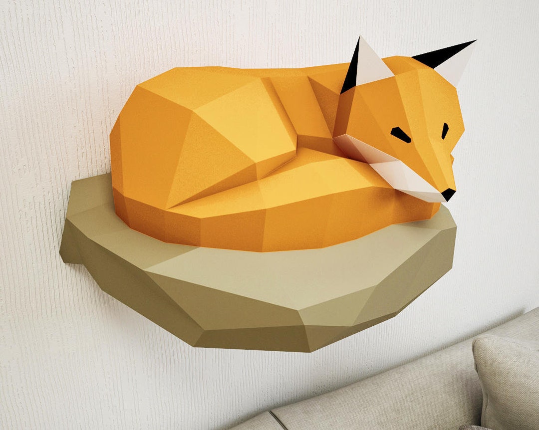 Papercraft Fox on Rock, Paper Model, 3d Paper Craft, Paper Sculpture ...