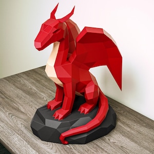 Papercraft Dragon on a Rock, DIY Paper Craft Dragon Template, 3D ...