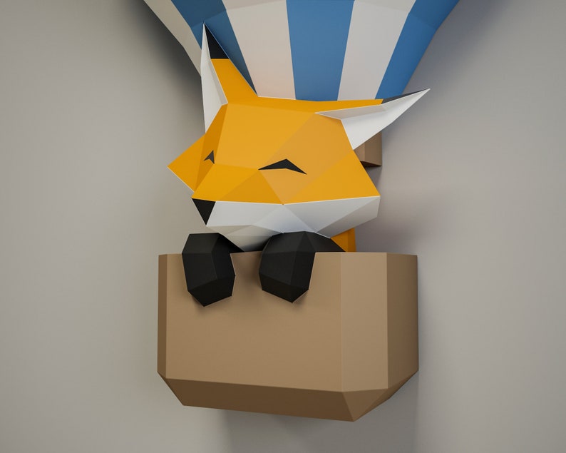 Papercraft Fox in the Balloon, Cute Paper Model, PDF Template, Paper ...