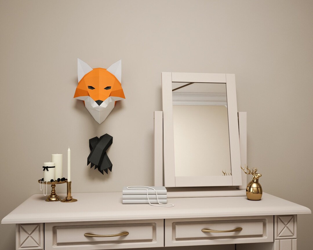DIY Paper Fox With Paws Polygonal Animal Trophy Papercraft - Etsy
