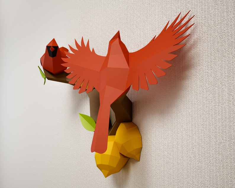 Papercraft Birds on a Branch With Lemons Northern Cardinal - Etsy