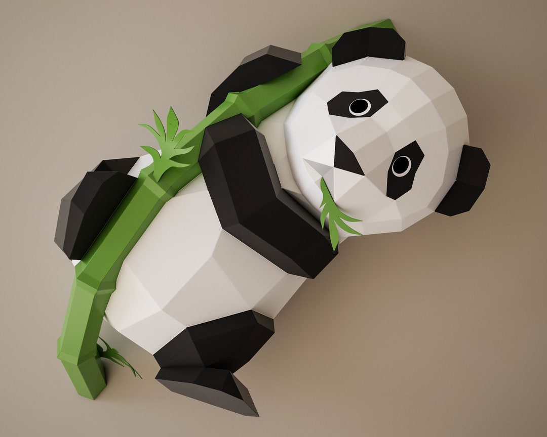 DIY Paper Panda on Bamboo, Papercraft Model, Polygonal Paper Craft ...