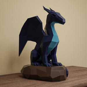 Papercraft Dragon on a Rock, DIY Paper Craft Dragon Template, 3D ...