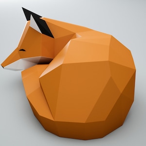 Papercraft Fox, Sleeping Paper Animal, DIY Origami Pattern, Dog 3D ...