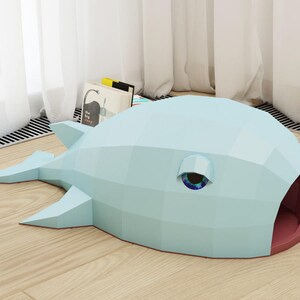 DIY Paper Cat House "whale", Papercraft 3D Cat Cave, Do It Yourself Cat ...