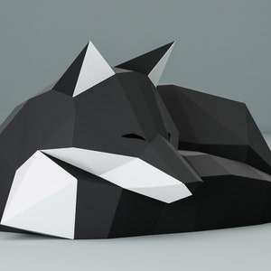 Papercraft Fox, Sleeping Paper Animal, DIY Origami Pattern, Dog 3D ...
