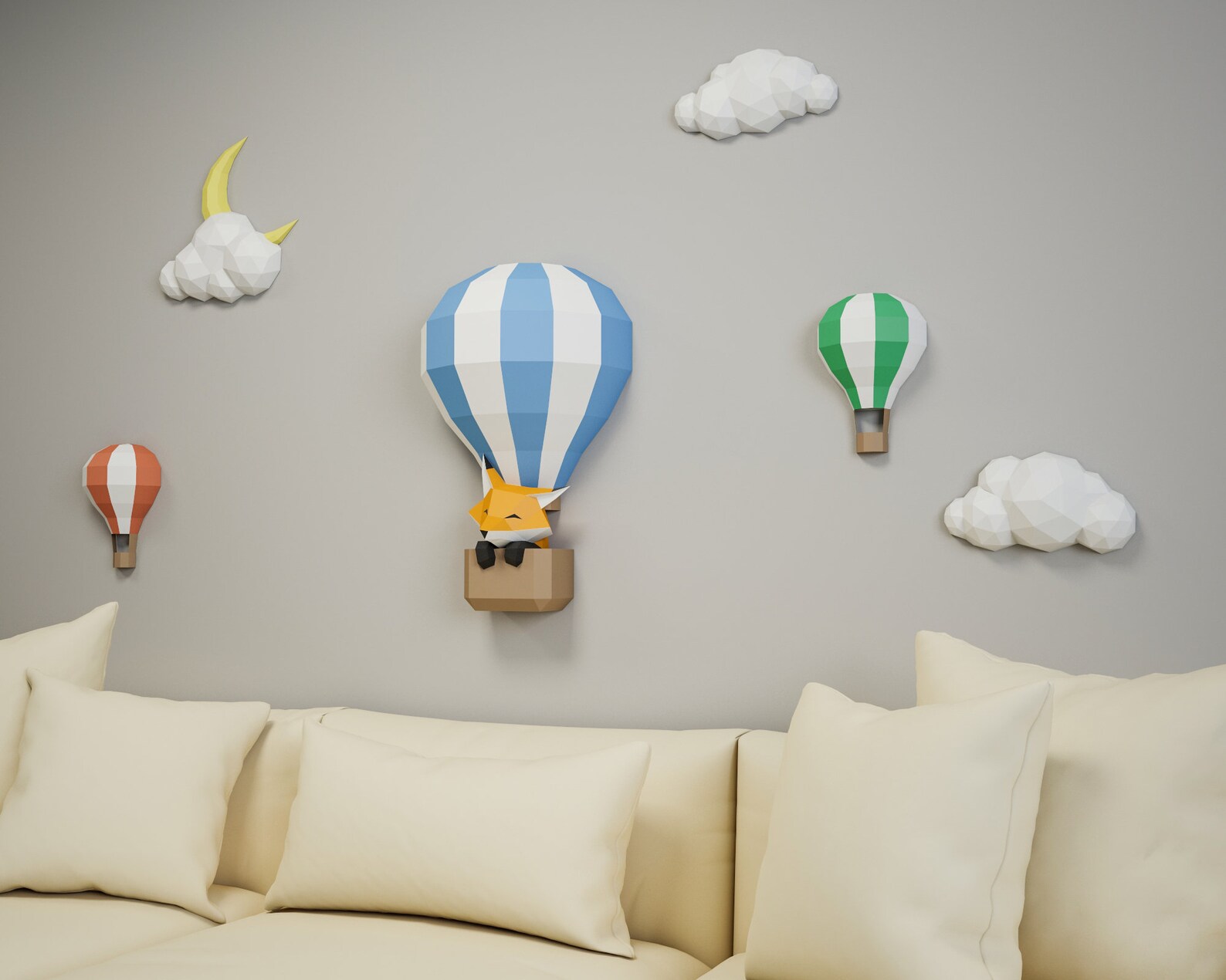 Papercraft Balloons and Clouds Paper Craft Sky Panorama Moon - Etsy Canada