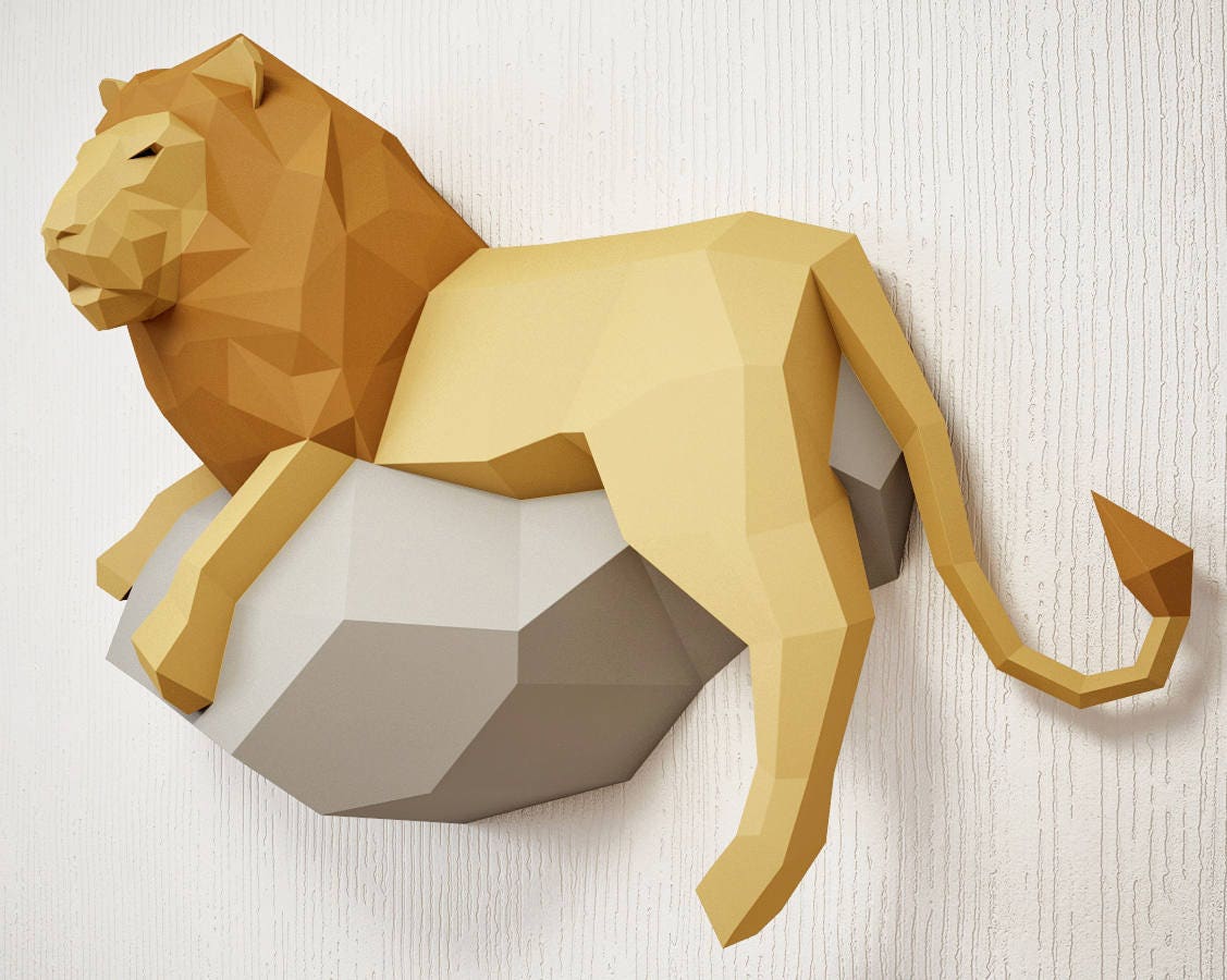Papercraft Lion, 3D Paper Model, PDF Paper Craft Template, Low Poly Leo ...