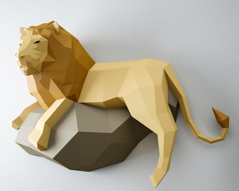 Papercraft Lion 3D Paper Model PDF Paper Craft Template Low - Etsy