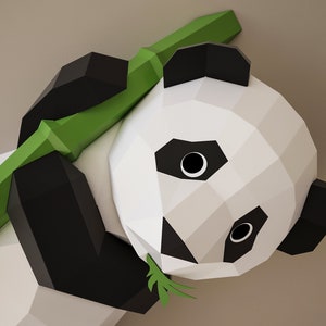 DIY Paper Panda on Bamboo, Papercraft Model, Polygonal Paper Craft ...