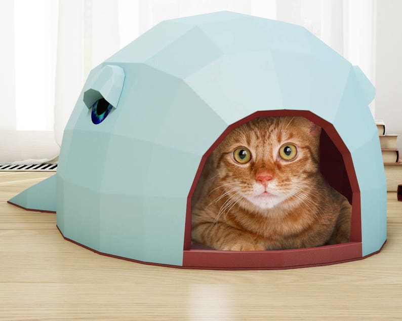 DIY Paper Cat House "whale", Papercraft 3D Cat Cave, Do It Yourself Cat ...